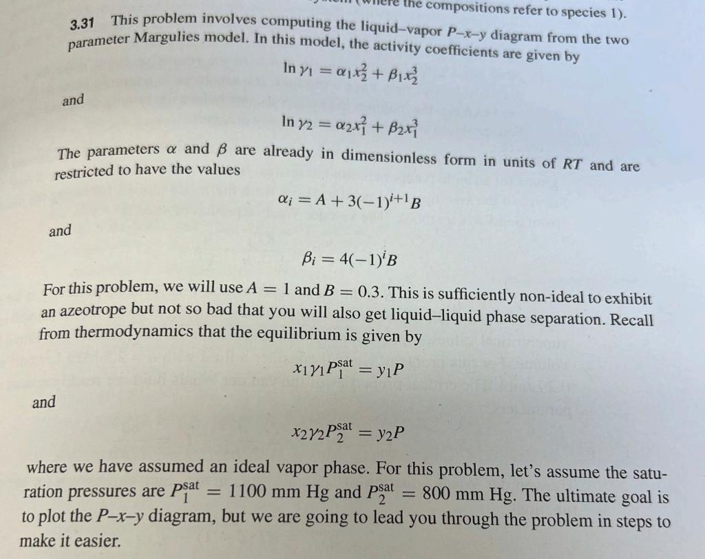 Solved 3.31 This problem involves computing the liquid-vapor | Chegg.com