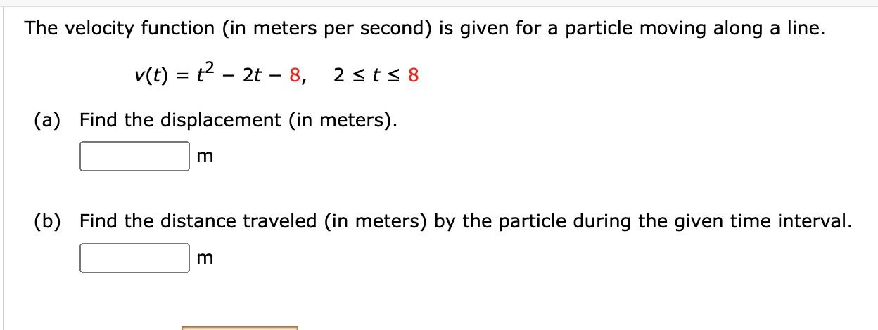 Solved The velocity function (in meters per second) is given | Chegg.com