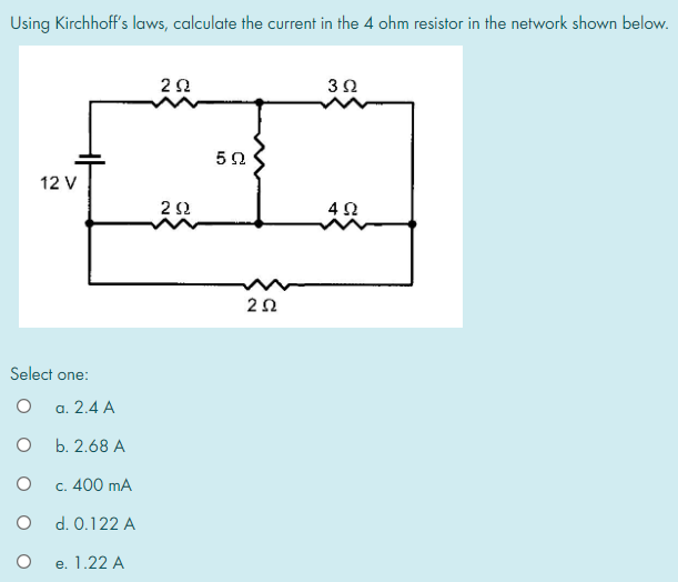 Solved Using Kirchhoff's laws, calculate the current in the | Chegg.com