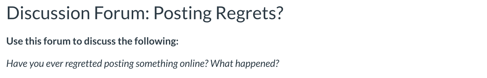 Solved Discussion Forum: Posting Regrets? Use this forum to | Chegg.com