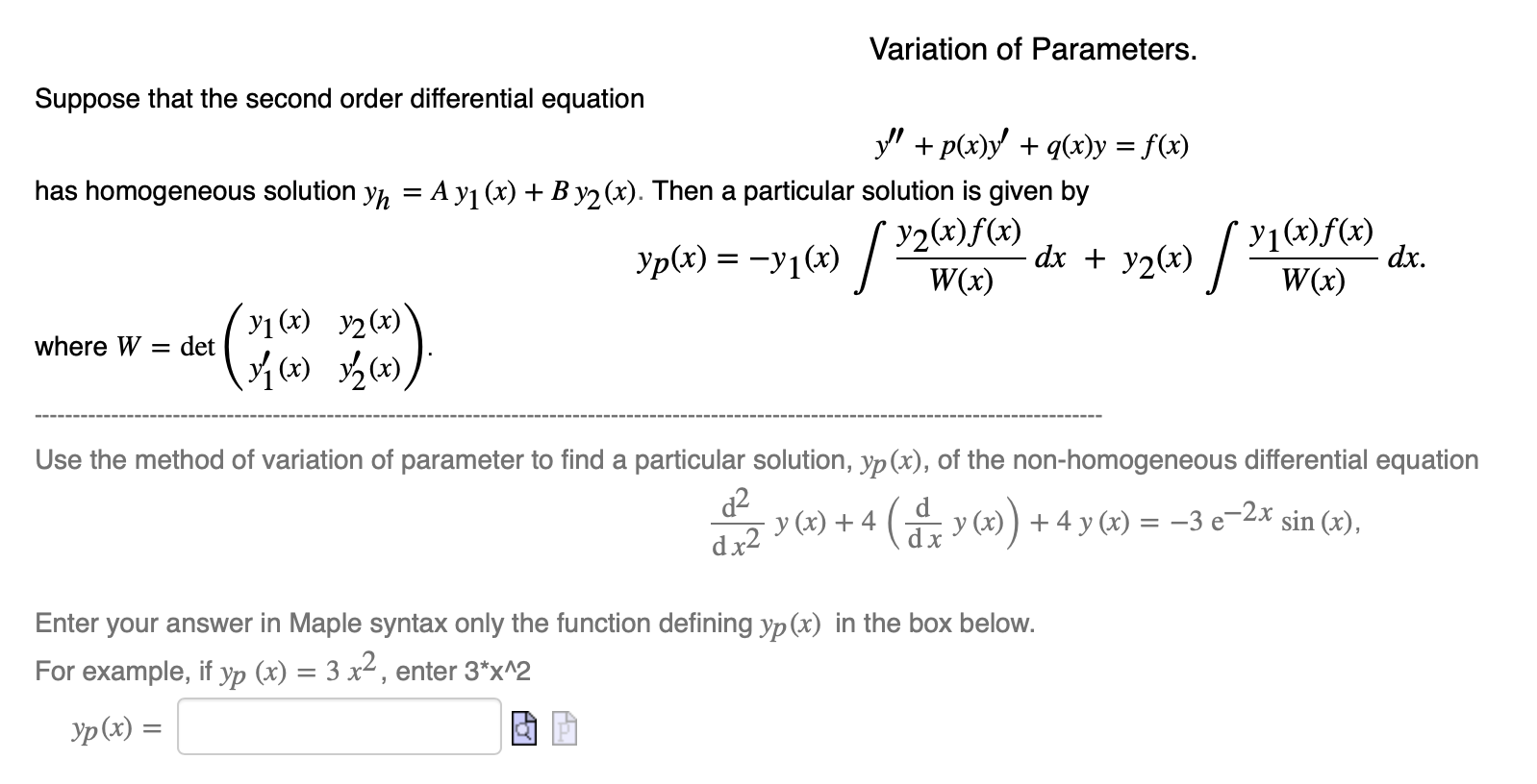 Solved Variation of Parameters. Suppose that the second | Chegg.com