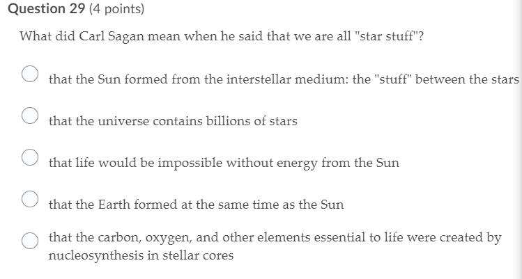 Solved Question 29 (4 points) What did Carl Sagan mean when | Chegg.com