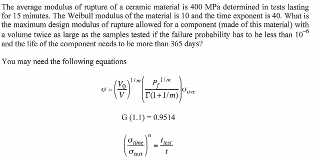 Solved The average modulus of rupture of a ceramic material | Chegg.com