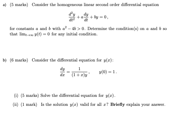 Solved a) (5 marks) Consider the homogeneous linear second | Chegg.com