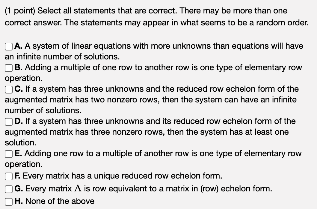Solved (1 point) Select all statements that are correct. | Chegg.com