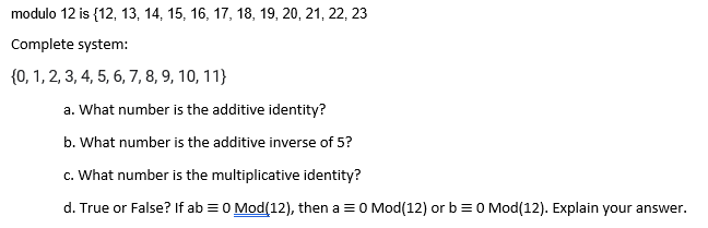 Solved modulo 12 is {12, 13, 14, 15, 16, 17, 18, 19, 20, 21, | Chegg.com