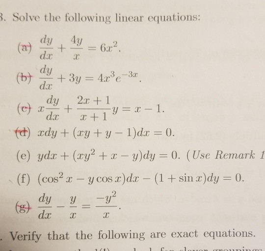 Solved . Solve the following linear equations: 2 be dy 2x1 | Chegg.com