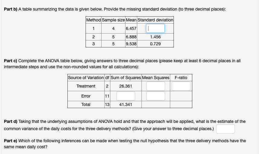 Solved Part b) A table summarizing the data is given below. | Chegg.com