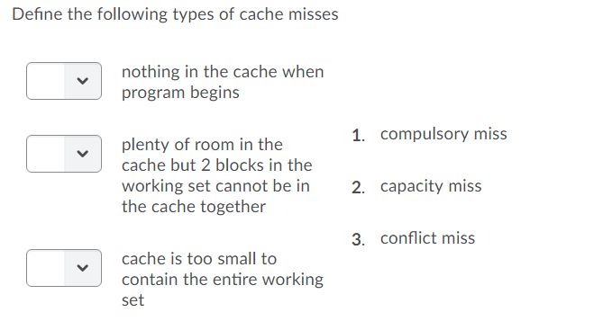 Solved Define the following types of cache misses nothing in | Chegg.com
