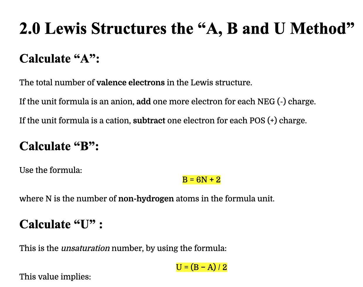 Solved 2.0 Lewis Structures the “A, B and U Method” | Chegg.com