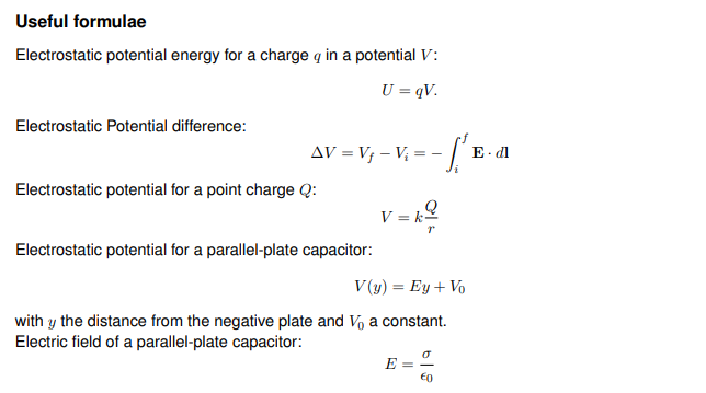 Solved Useful formulae Electrostatic potential energy for a | Chegg.com