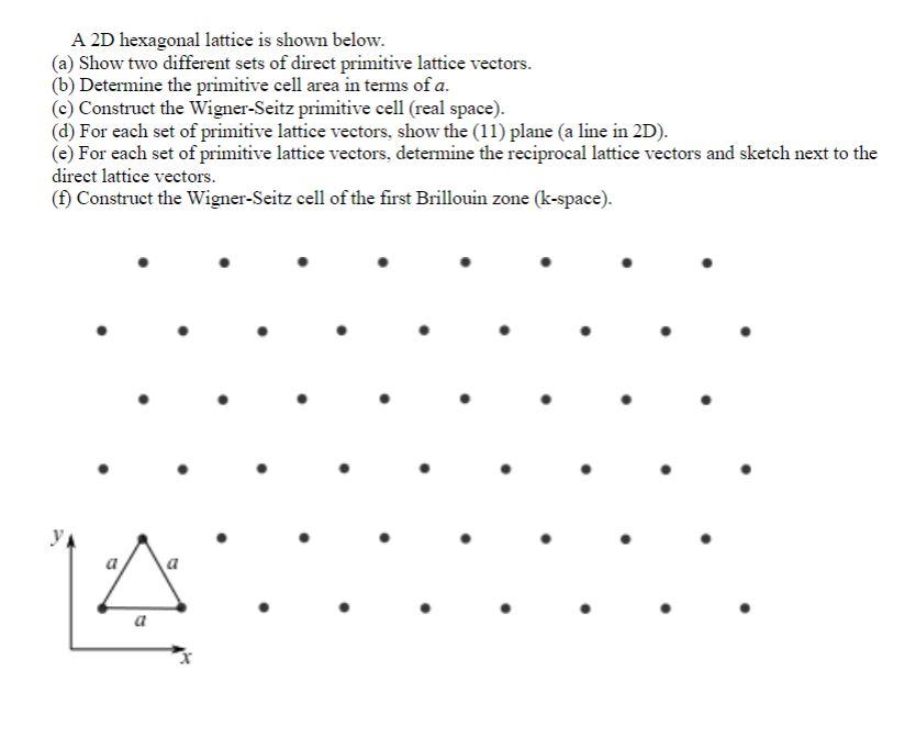 Solved A 2D hexagonal lattice is shown below. (a) Show two | Chegg.com