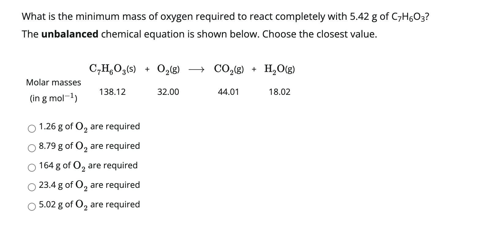 Solved What is the minimum mass of oxygen required to react | Chegg.com