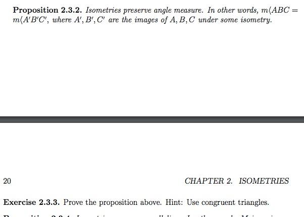 Solved Proposition 2.3.2. Isometries preserve angle measure. | Chegg.com