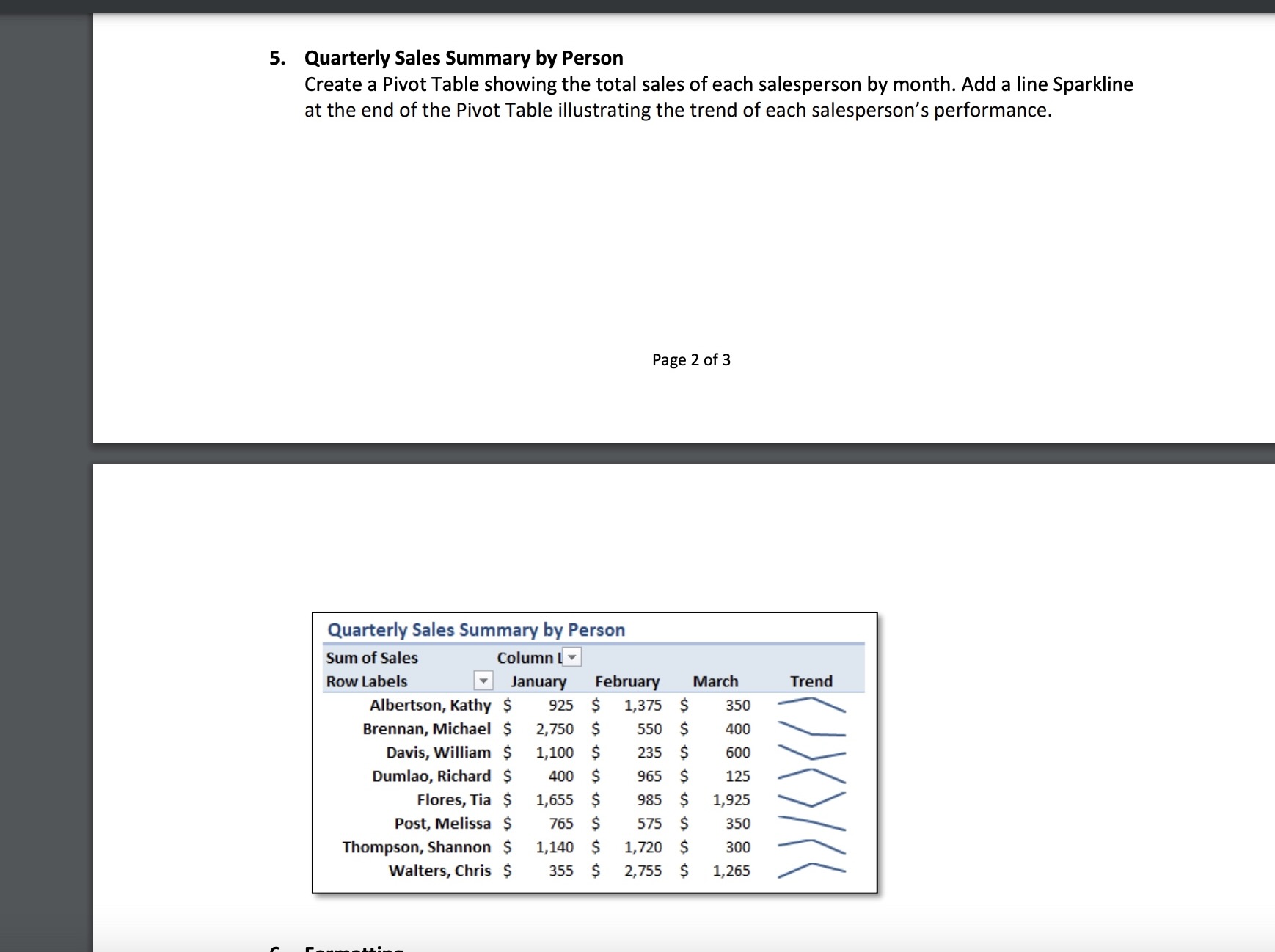 Quarterly Sales Insert a Pivot Table that will show | Chegg.com