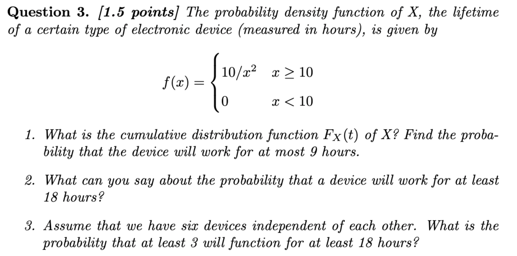 Solved Question 3. [1.5 points] The probability density | Chegg.com
