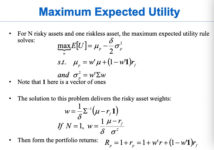 Maximum Expected Utility • For N risky assets and one | Chegg.com