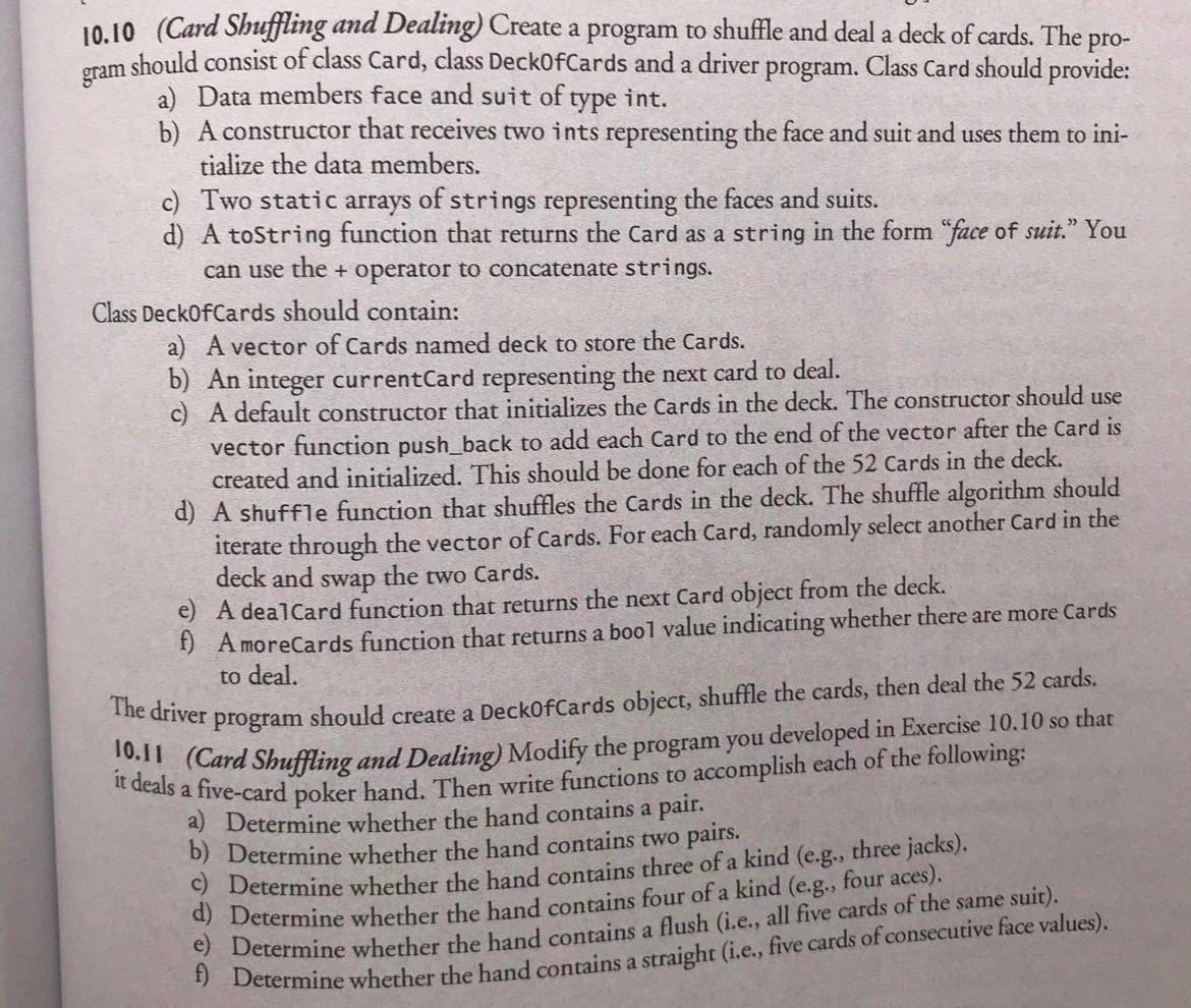 Solved (Card Shuffling and Dealing)10.10 and 10.11 as | Chegg.com