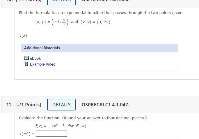 Solved Find the formula for an exponential function that | Chegg.com