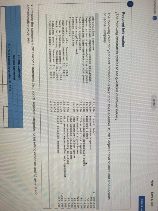 Solved mework Help Save & Exit Check m Required information | Chegg.com Solved mework Help Save & Exit Check m Required information | Chegg.com