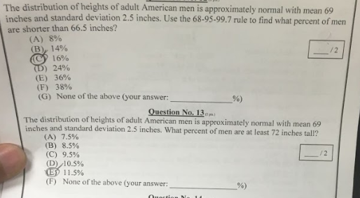 Solved The distribution of heights of adult American men is | Chegg.com