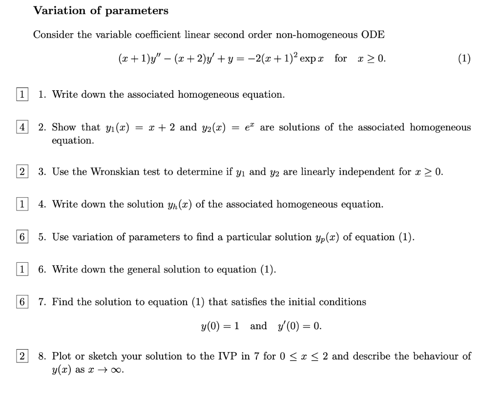 Solved Variation of parameters Consider the variable | Chegg.com