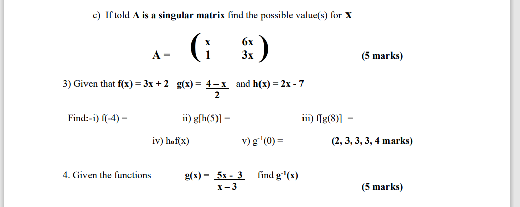 Solved ) If told A is a singular matrix find the possible | Chegg.com