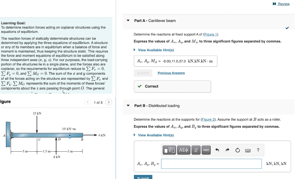 Solved hPART C. Determine the reactions at supports AA and | Chegg.com