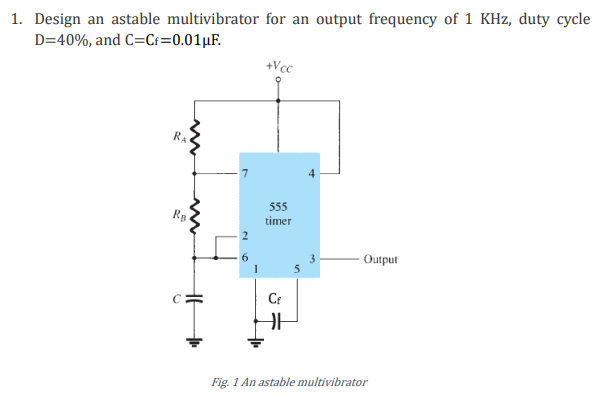 Solved 1. Design an astable multivibrator for an output | Chegg.com