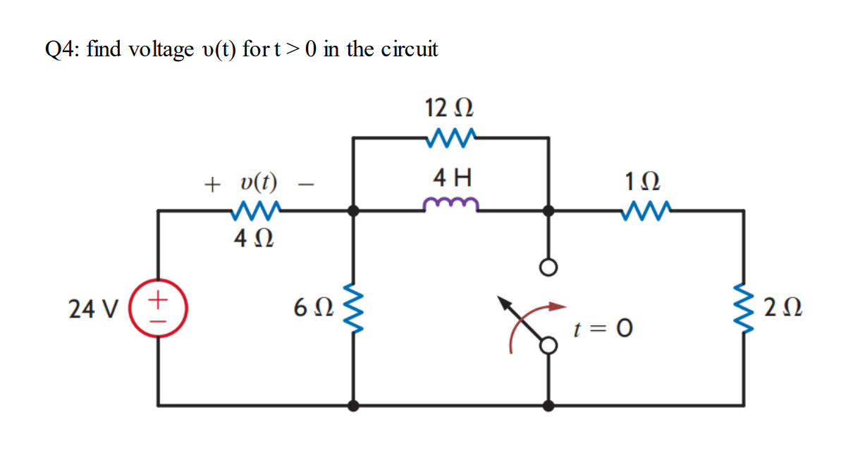 Solved Q4: find voltage v(t) ﻿for t>0 in ﻿the circuit | Chegg.com