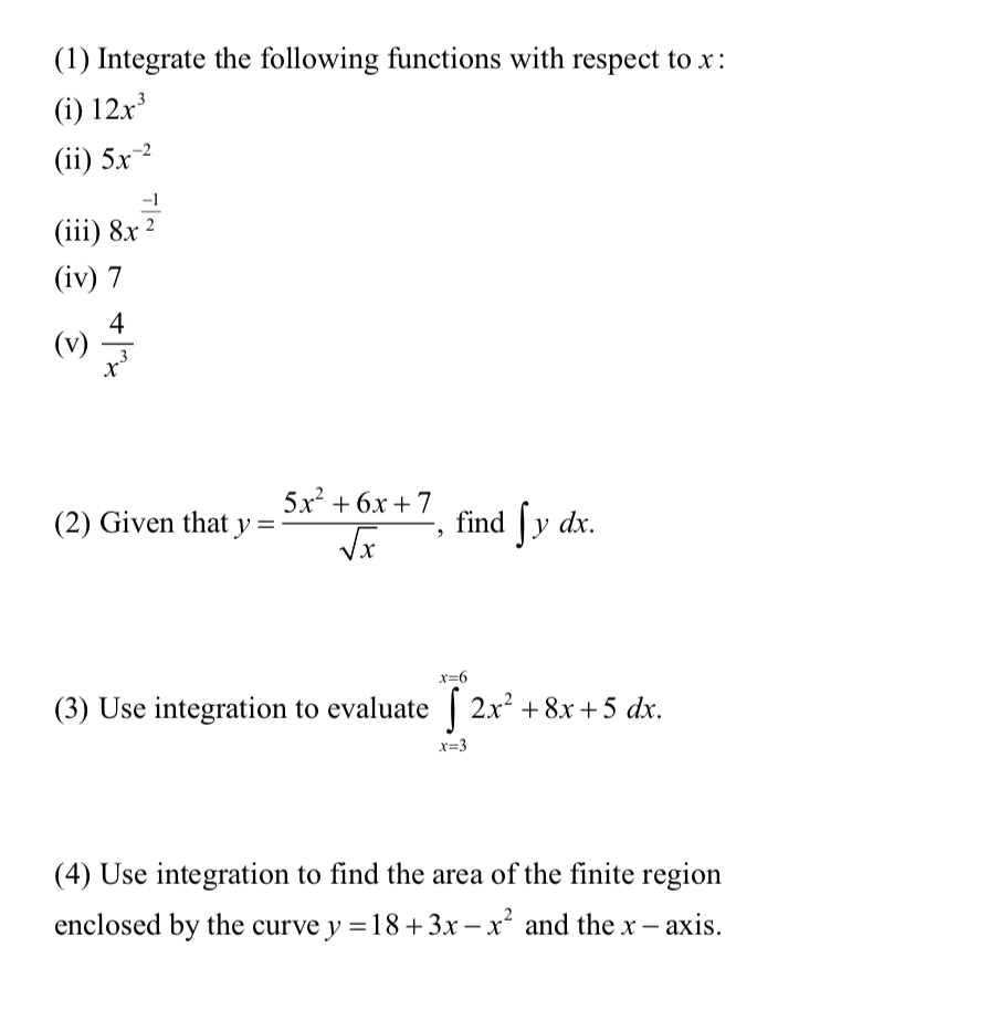 Solved (1) Integrate the following functions with respect to | Chegg.com