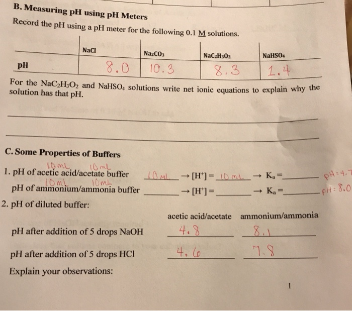 Solved B. Measuring pH using pH Meters Record the pH using a | Chegg.com