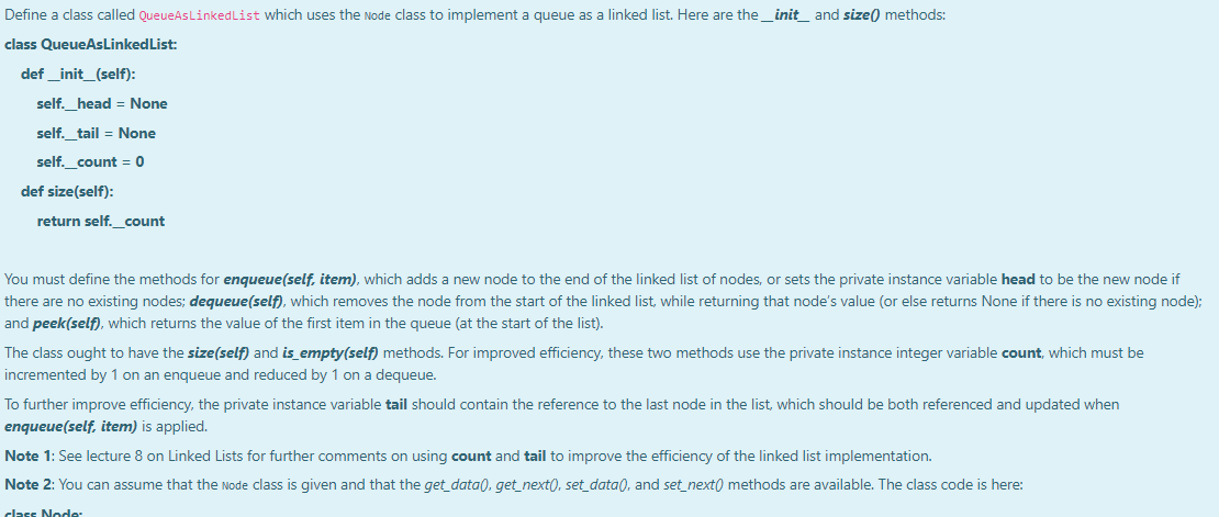 Solved class Node: def __init_(self, data, next=None): | Chegg.com