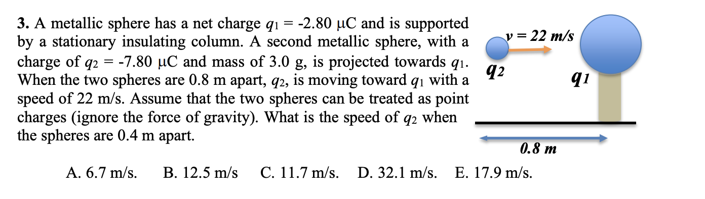 Solved A metallic sphere has a net charge q1 = -2.80 uC and | Chegg.com