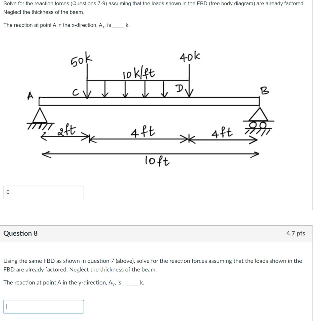Solved Solve for the reaction forces (Questions 7-9) | Chegg.com
