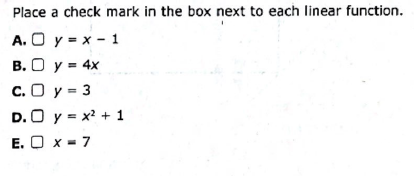 Solved Place a check mark in the box next to each linear | Chegg.com
