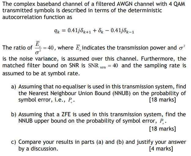 The complex baseband channel of a filtered AWGN | Chegg.com