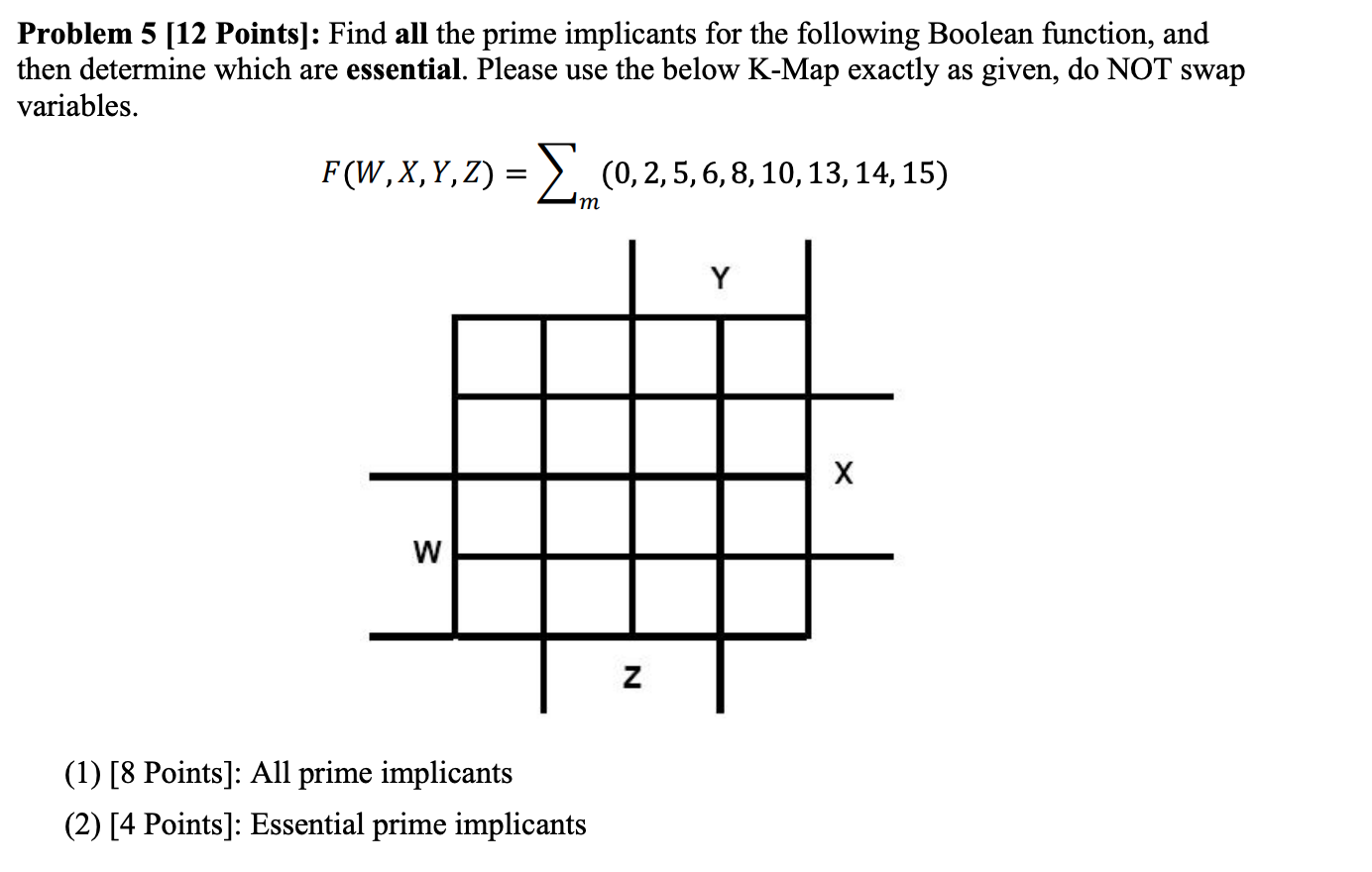 Solved Problem 5 [12 Points]: Find all the prime implicants | Chegg.com