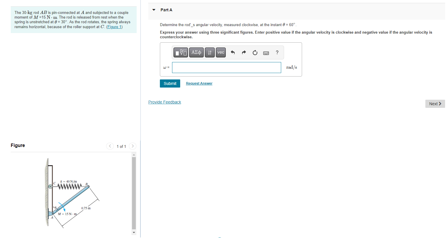 Solved The 30−kg rod AB is pin-connected at A and subjected | Chegg.com