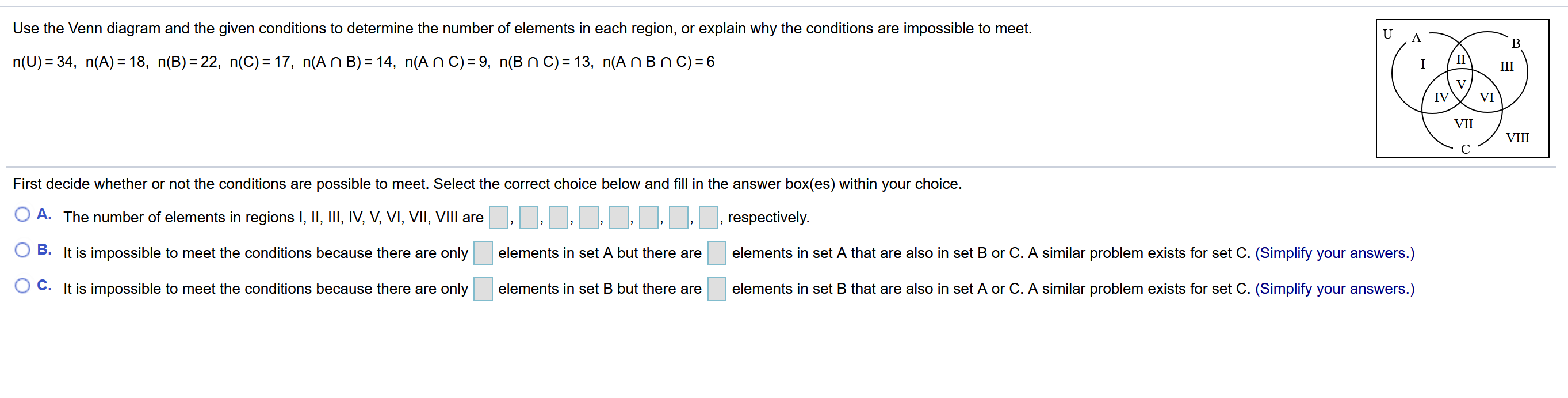 Solved Use the Venn diagram and the given conditions to | Chegg.com
