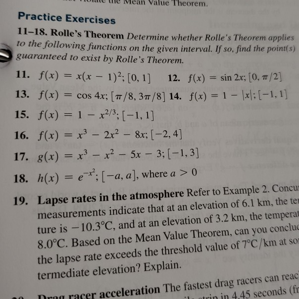Solved Ate The Mean Value Theorem Practice Exercises 11 18