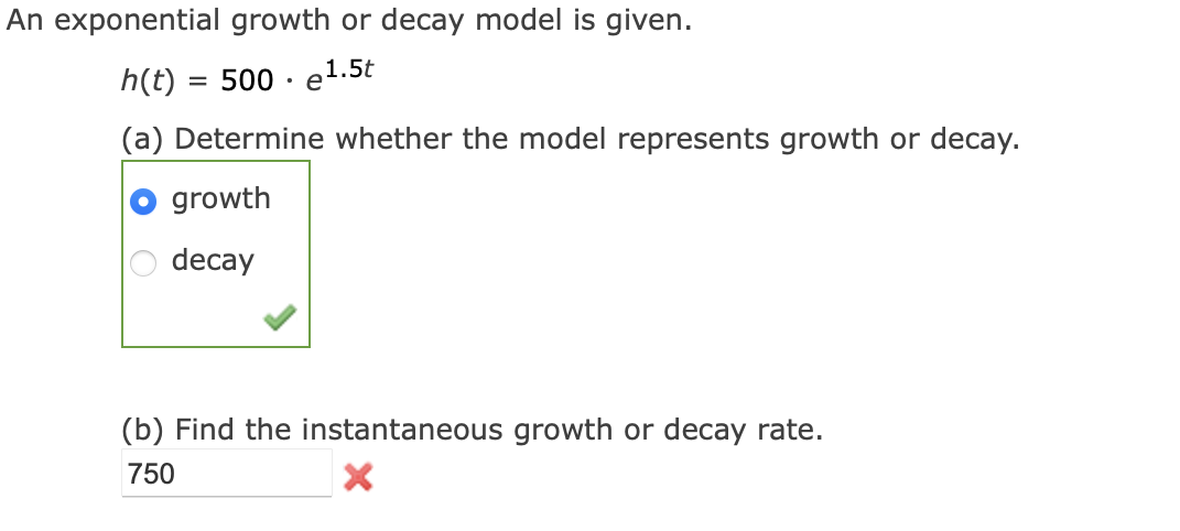 Solved An exponential growth or decay model is given. h(t) = | Chegg.com
