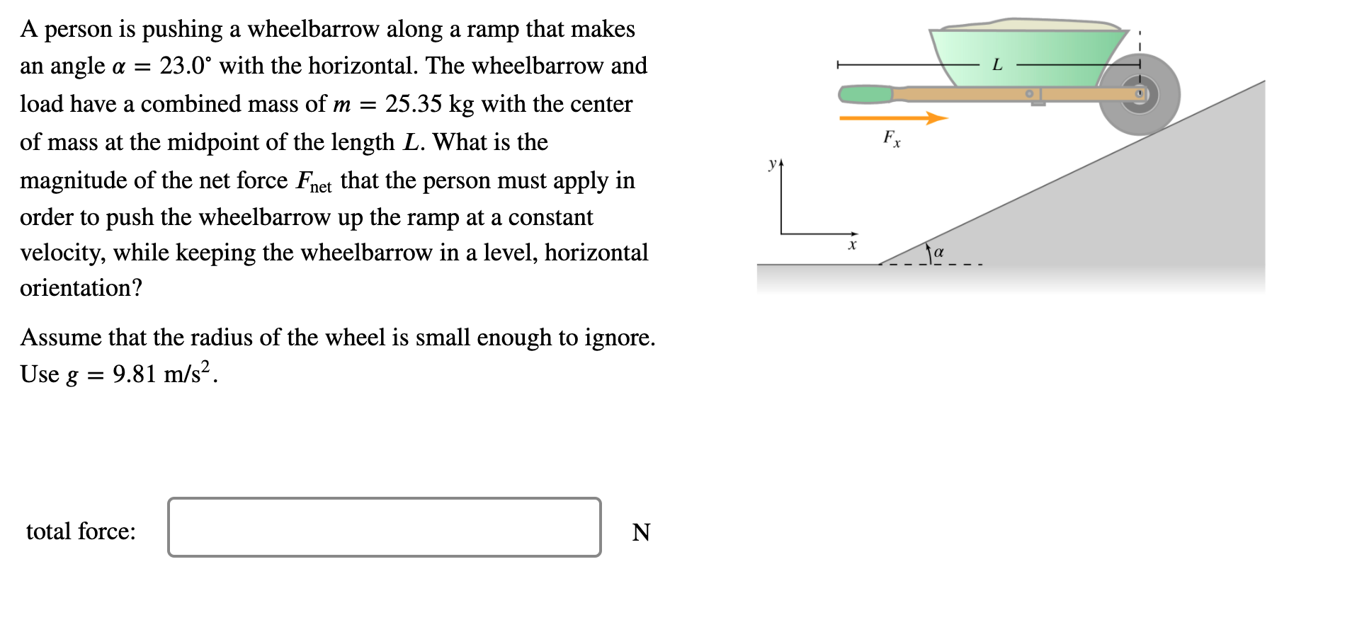 Solved L Fx A person is pushing a wheelbarrow along a ramp | Chegg.com