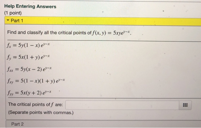 Solved Help Entering Answers (1 point) Part 1 Find and | Chegg.com