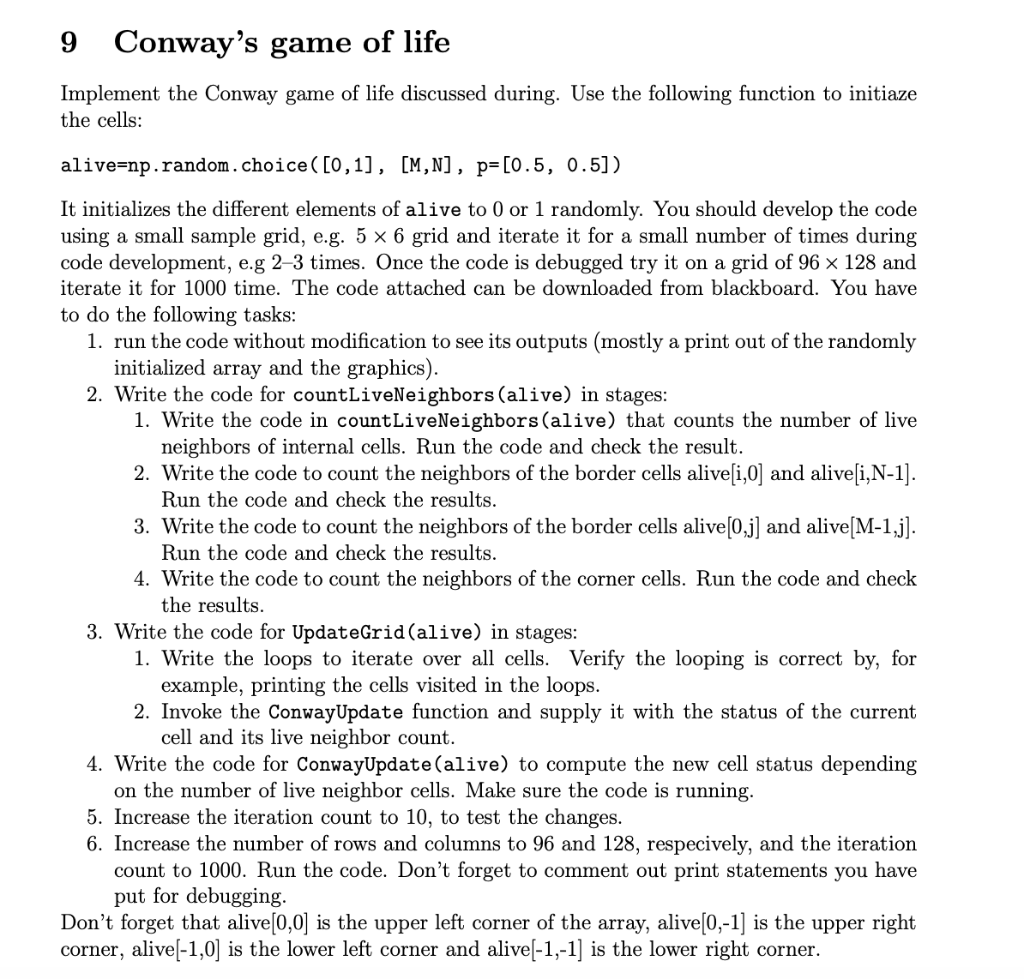 Python: skeleton code for gameoflife.py: import | Chegg.com