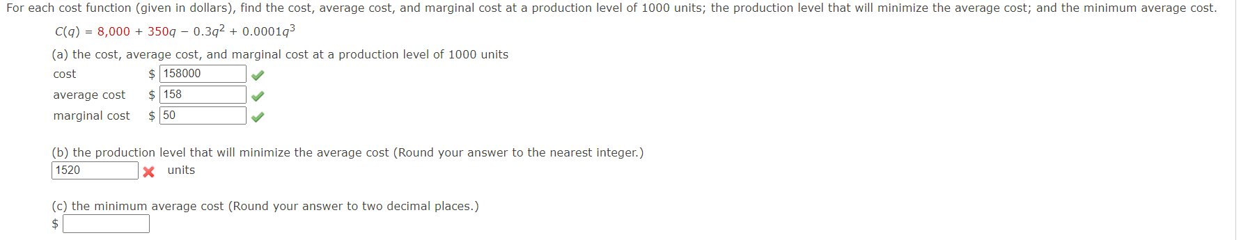 Solved For each cost function (given in dollars), find the | Chegg.com