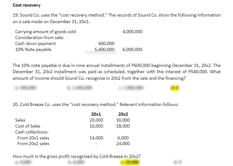 Solved Cost recovery 19. Sound Co. uses the "cost recovery | Chegg.com