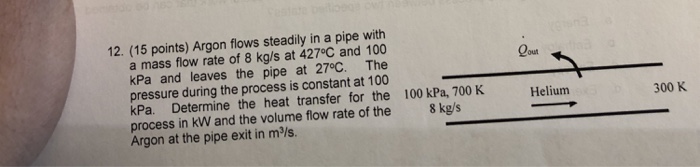 Solved 12. (15 points) Argon flows steadily in a pipe with a | Chegg.com