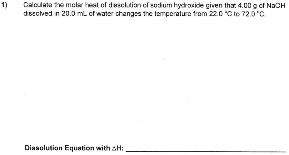 Solved Calculate the molar heat of dissolution of sodium | Chegg.com