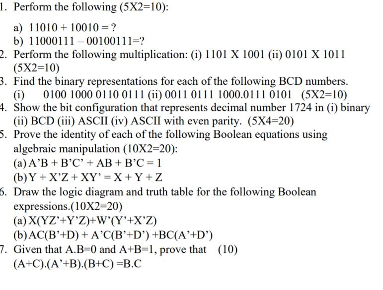 Solved 1. Perform the following (5X2-10): a) 1101010010? b) | Chegg.com